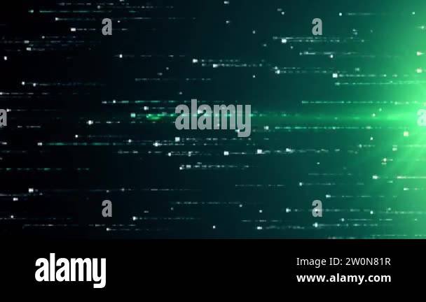 Abstract technology background with animation of fast flying flickering code particles as data ...