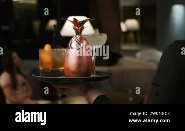 Alcoholic Drinks Are Served At Bar in Restaurant. Shot on Red Epic 4k ...