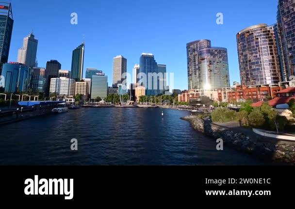 Perth financial center skyline as view from Elizabeth Quay Pedestrian ...