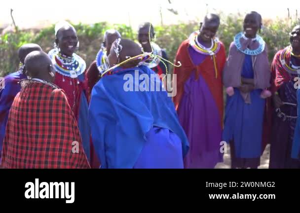 Ethnic Maasai African Tribe Women Traditional Jumping Dance, Slowmotion ...