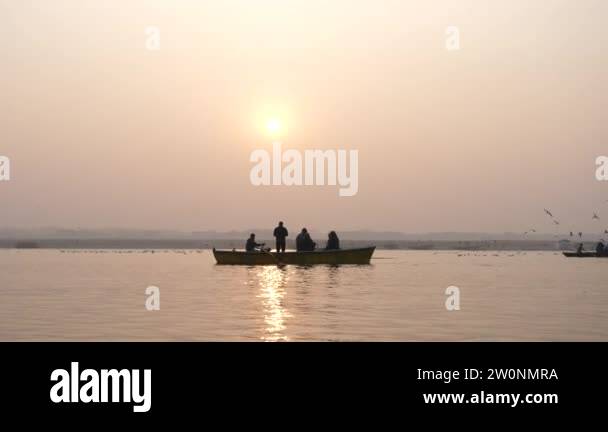 Boats floating, Ganges River, Varanasi, India Stock Video Footage - Alamy