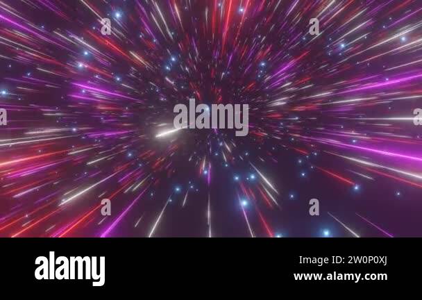 Abstract hyperspace background. Speed of light, neon glowing rays in ...