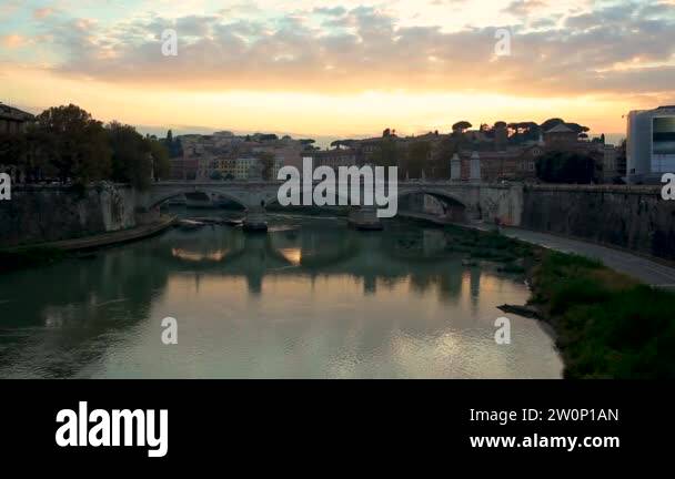 Sunset view of St. Peters Basilica in the Vatican and the Ponte Sant ...