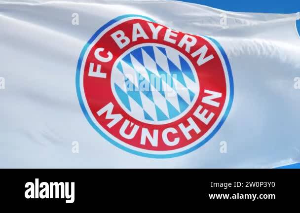 GERMANY MUNICH JULY 2018: FC Bayern Munich flag waving in slow motion ...
