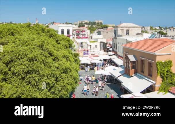 Rhodes Greece Old Town Overlooking the Jewish Quarter lined with Greek ...