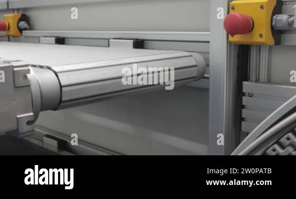 Metal Conveyor Belt Turning With Emergency Stop Button Stock Video ...