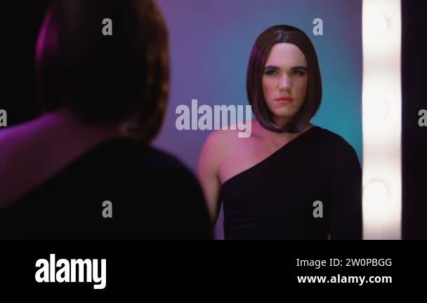 Upset trans man taking off wig, suffering depression loneliness, low ...