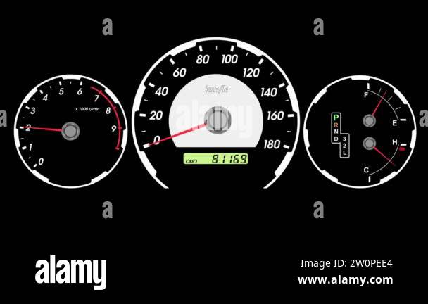 Speedometer sports car, start acceleration and braking. black screen ...