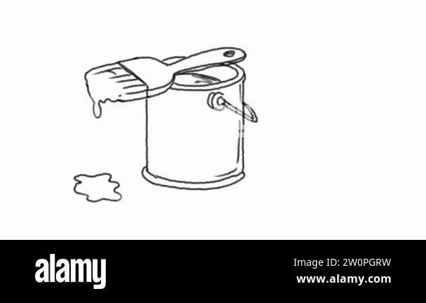 2d Animation motion graphics drawing of a paintbrush on paint can ...