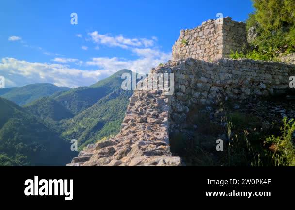 8K Ancient Castle Wall In The Mountain, Old Village Of Sainte-Agnes On ...