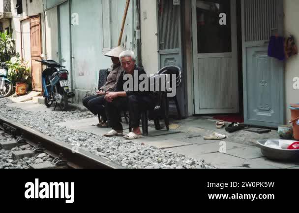 Hanoi, Vietnam. Hanoi Train Street through slums 4K Stock Video Footage ...