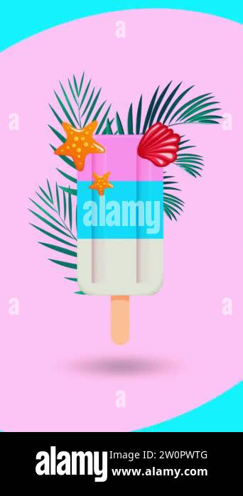 ice cream on a stick decorated with twigs and shells on an animated ...