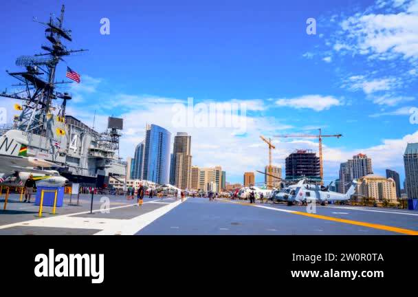 SAN DIEGO, USA, MAY 10, 2019: Time lapse USS Midway was an aircraft ...