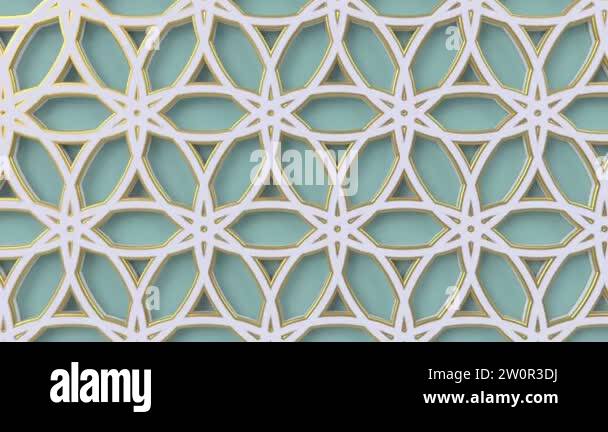 Arabesque looping geometric pattern. Green and white islamic 3d motif ...