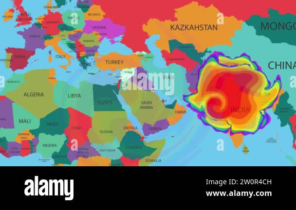 Hurricane or windstorm forecast animation on world map as seen on ...