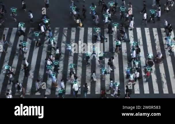 High Angle Shot of a Crowded Pedestrian Crossing in Big City. Augmented ...