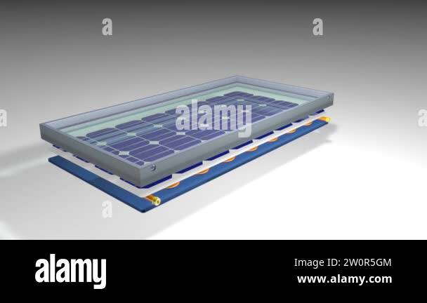 Cross section view shows solar panel with water heater is separated ...