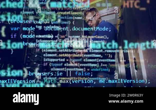 Multiple layers of codes and the male programmer shown beneath them Stock Video Footage - Alamy