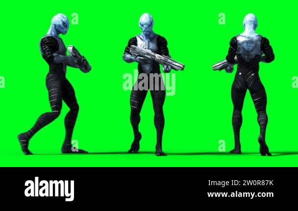 Military alien animation. Phisical, motion blur. Realistic 4k green ...