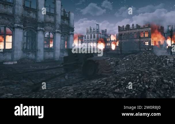 European city destroyed after the bombing of the World War 2 with ...