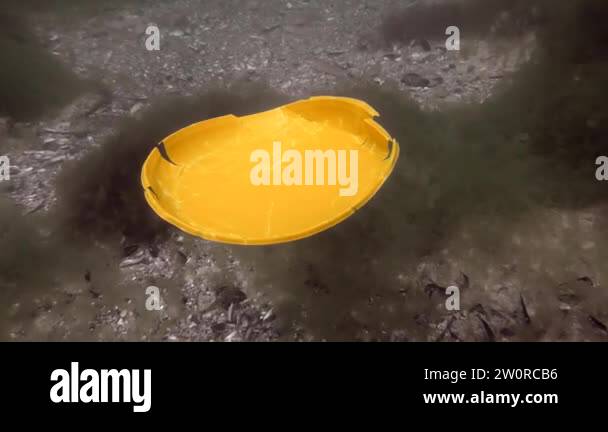 Plastic pollution of the sea: a plastic disposable dish slowly sinks to ...