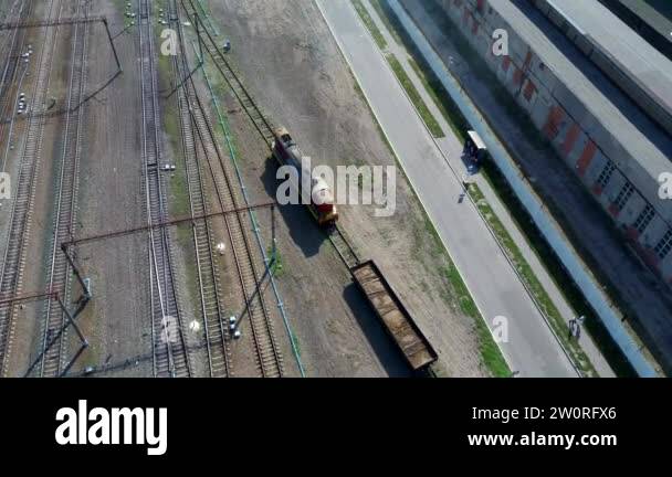 Freight trains on city cargo terminal. Railways in train parking. Cargo ...