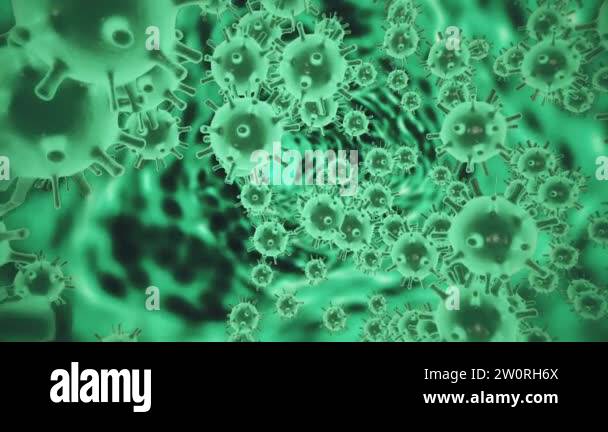 Animated bright neon green color cells of swine influenza virus H1N1 ...
