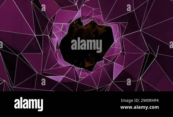 Polygon tunnel revealing glowing stars on black background with copy ...