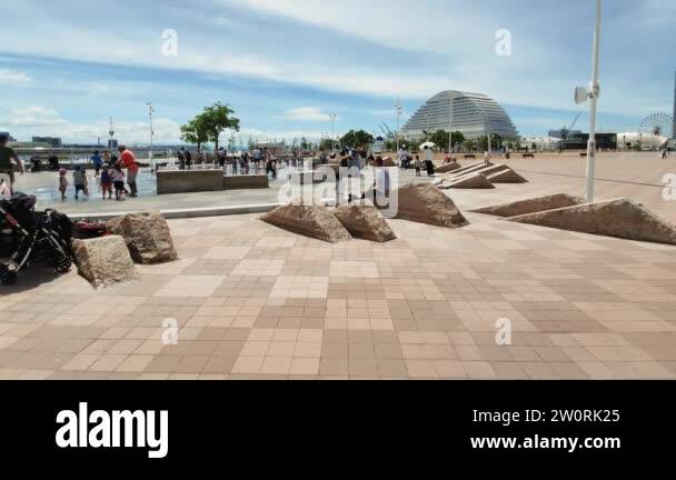 Kobe, Japan - August 12 2019: Meriken Park with crowd in port area. Day ...