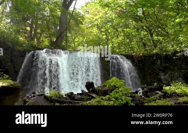 Choshi Otaki Falls in Oirase Stream in autumn sunny day, beautiful fall ...