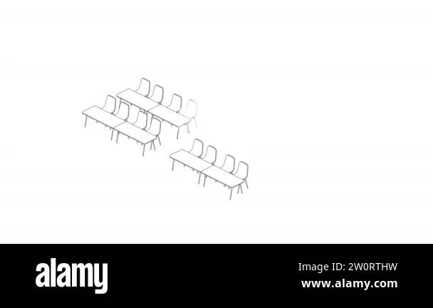 Meeting room setup layout configuration Classroom style, 3D virtual ...