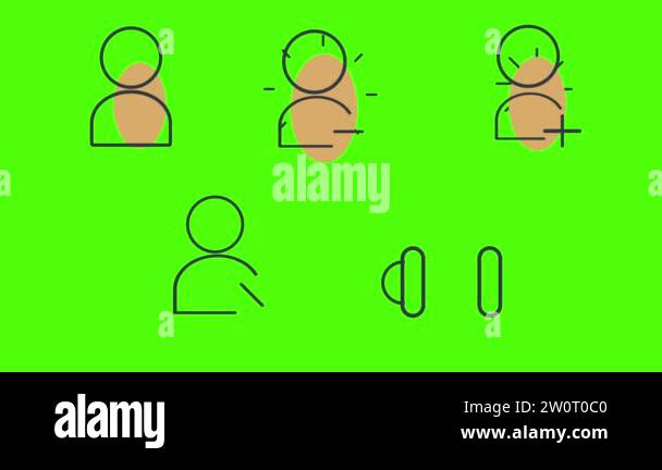 Flat lines animated spotlight icons elements on green screen chroma key ...