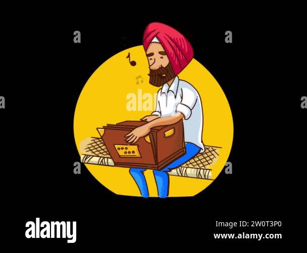 Vector cartoon illustration of a Punjabi Sardar man playing the ...