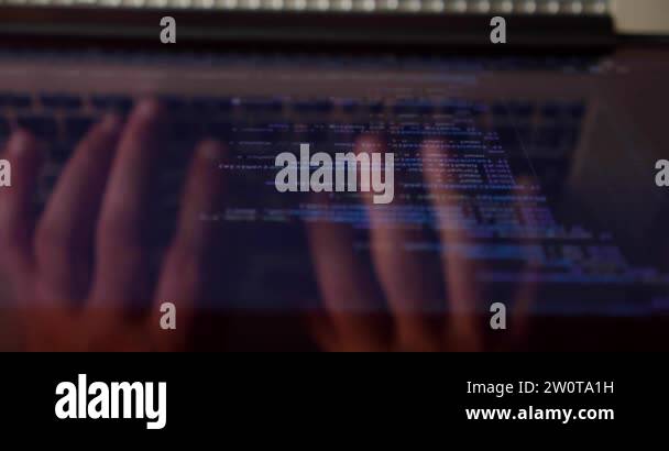 Anonymous Man Hands Coding Programming On Screen Laptop Development Web Developer Top View
