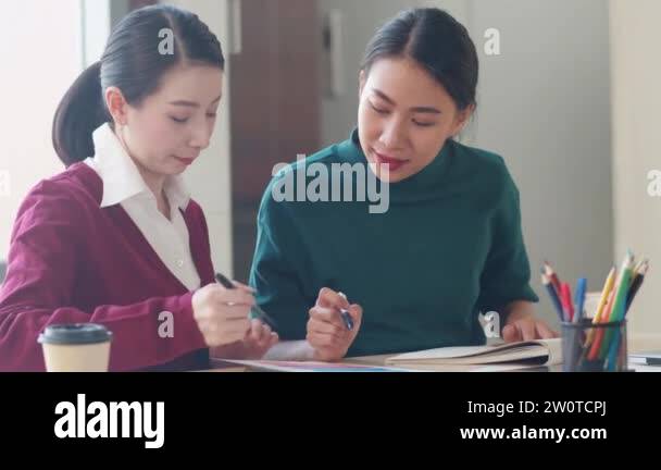 Group of Asia young creative people Japanese female boss supervisor ...
