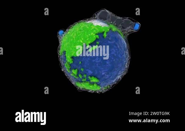 Planet Earth is wrapped in plastic wrap. Rotation around its axis, the ...
