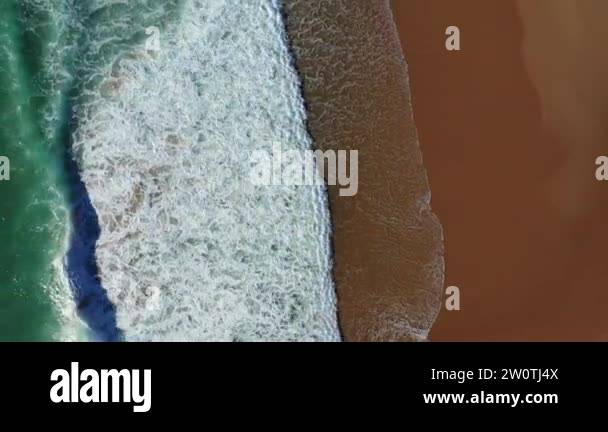 Tropical beach aerial view, Top view of waves break on tropical yellow ...