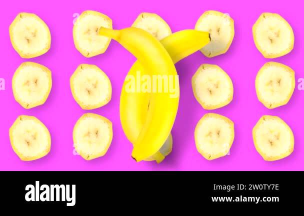 Animated movie with moving and rotating fruits. Photograph of a banana ...