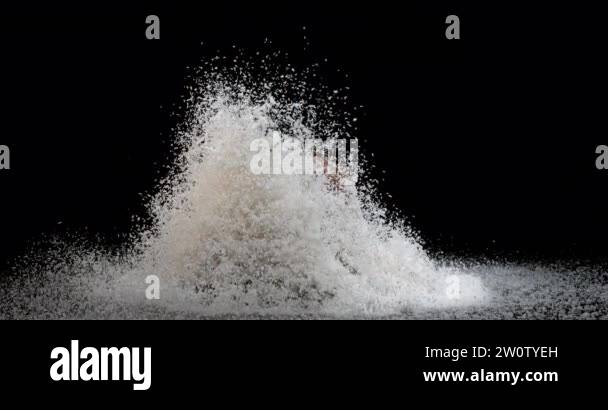 Coconut, cocos nucifera, Fruit and Powder Exploding against Black ...