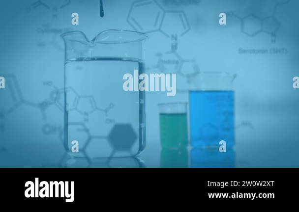 Animation of three laboratory beakers being filled with colored ...