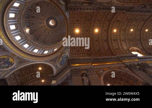 Cupola and interior of Saint Peters Basilica in Vatican, Rome in 4k ...