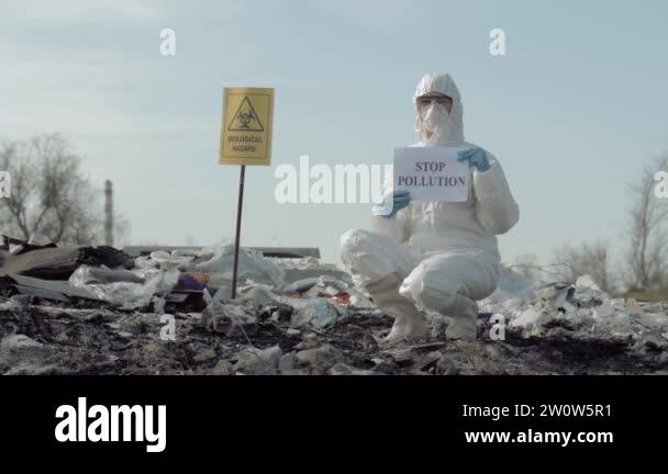 Environmental pollution problem, Hazmat Worker into protective clothing ...