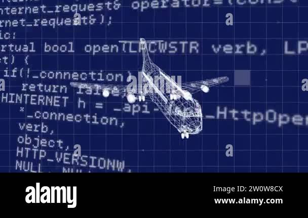 Animation of a revolving 3d technical drawing of an aeroplane in white ...