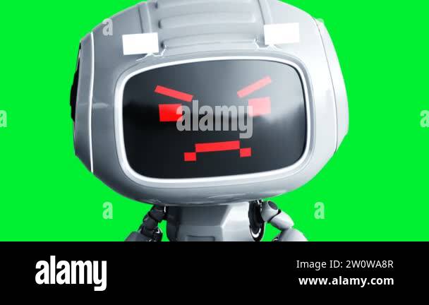 Angry white toy robot animation. Phisical motion blur. Realistic green ...