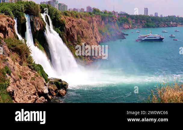 beautiful rapid water flow of the Lower Duden waterfall in the Lara ...