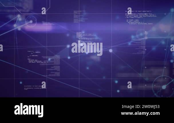 Animation of network connections with data processing and blue linked ...
