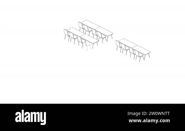Meeting room setup layout configuration Classroom style, 3D virtual ...