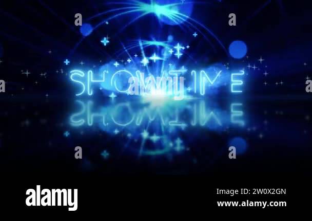 SHOWTIME Blue Neon Text Animation reveal with beautiful blue bokeh ...