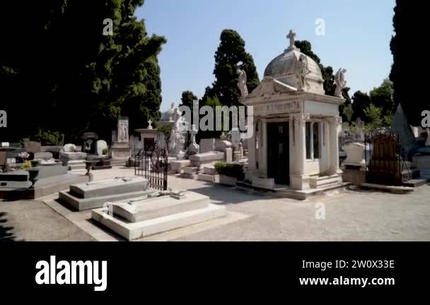 Beautiful crypt in cemetery. Action. Burial structure with dome in ...