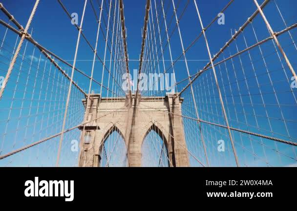 Pylons and ropes of the Brooklyn Bridge. One of the most beautiful ...
